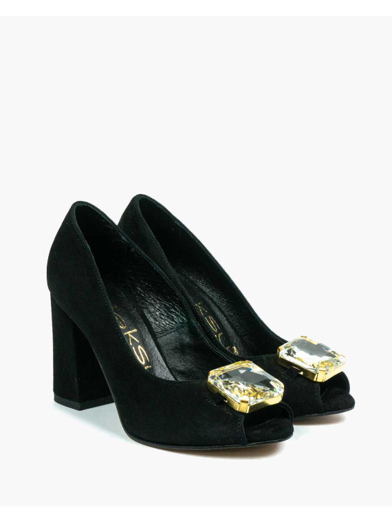 Czarne czółenka damskie skórzane